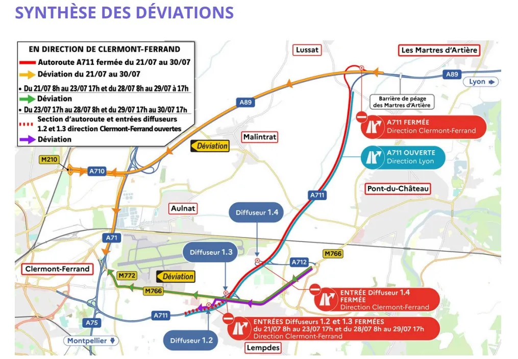 Fermeture partielle de l’A711 dans le Puy-de-Dôme : travaux d’entretien ...